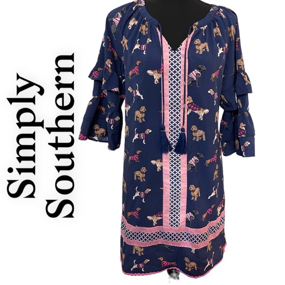 Simply Southern | Dresses | Simply Southern Dog Puppy Navy Dress | Poshmark